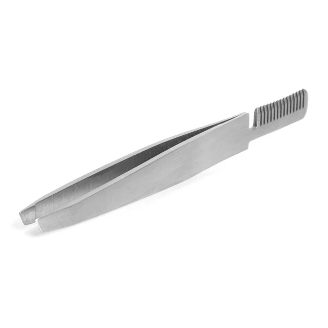 Stainless Steel Eyebrow Slanted Tip Tweezers With Comb – Alberon